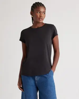 Quince Cotton Modal Crewneck Swing T-shirt - Black