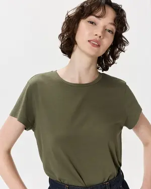 Quince Cotton Modal Crewneck Swing T-shirt - Dark Olive