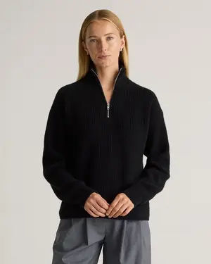 Quince Mongolian Cashmere Fisherman Quarter Zip Sweater - Black