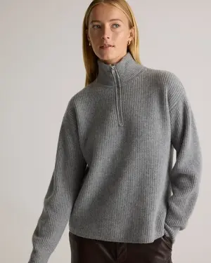 Quince Mongolian Cashmere Fisherman Quarter Zip Sweater - Heather Grey