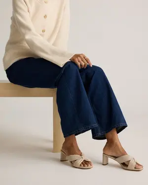 Quince Italian Leather Twist Mid Heel Mule - Almond