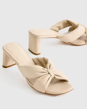 Quince Italian Leather Twist Mid Heel Mule - Almond