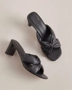 Quince Italian Leather Twist Mid Heel Mule - Black