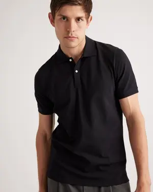 Quince Organic Stretch Luxe Pique Polo Shirt - Black