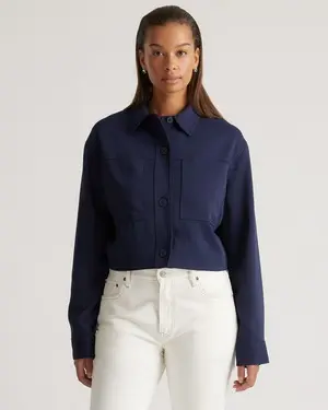 Quince Crepe Cropped Jacket - Navy