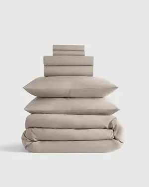 Quince Organic Crisp Percale Deluxe Bedding Bundle Dove