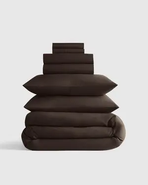Quince Organic Crisp Percale Deluxe Bedding Bundle Espresso