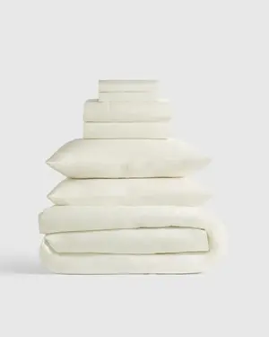 Quince Organic Crisp Percale Deluxe Bedding Bundle Ivory