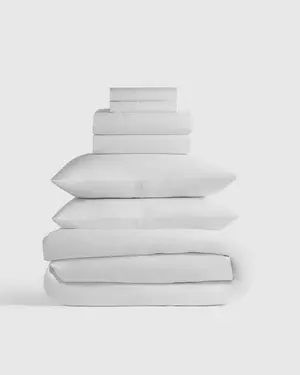Quince Organic Crisp Percale Deluxe Bedding Bundle Light Grey