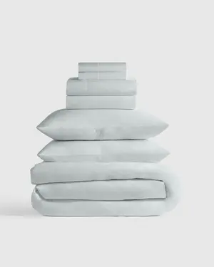 Quince Organic Crisp Percale Deluxe Bedding Bundle Mist