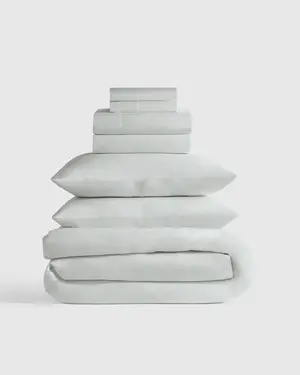 Quince Organic Crisp Percale Deluxe Bedding Bundle Mist
