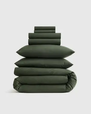 Quince Organic Crisp Percale Deluxe Bedding Bundle Pine