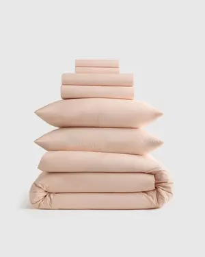 Quince Organic Crisp Percale Deluxe Bedding Bundle Soft Pink