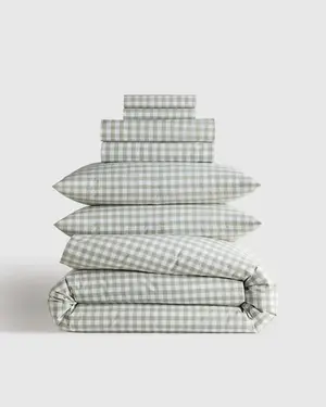 Quince Organic Crisp Percale Deluxe Bedding Bundle Willowleaf Gingham