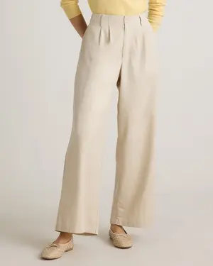 Quince Drapey Twill Pleated Trouser - Oatmilk