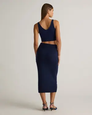 Quince Mongolian Cashmere Fitted Midi Skirt - True Navy