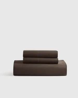 Quince Organic Crisp Percale Fitted Sheet Set - Espresso