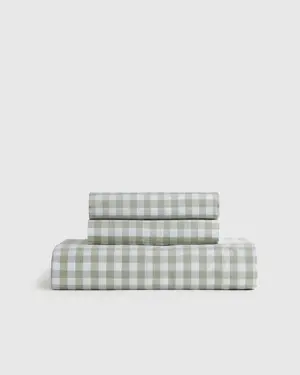 Quince Organic Crisp Percale Fitted Sheet Set - Willowleaf Gingham