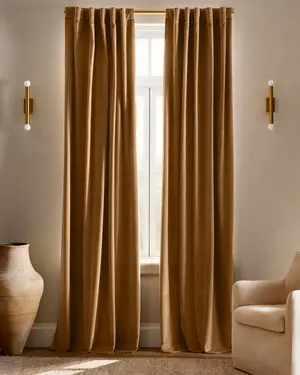 Quince Cotton Velvet Curtain Single Panel Camel