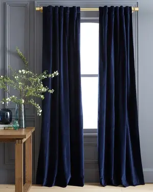 Quince Cotton Velvet Curtain Single Panel Navy
