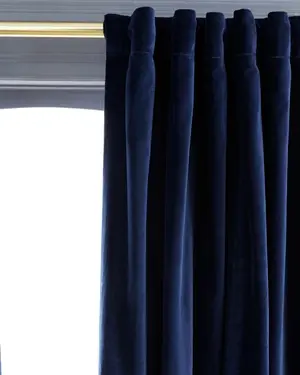 Quince Cotton Velvet Curtain Single Panel - Navy