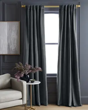 Quince Cotton Velvet Curtain Single Panel - Slate