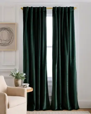 Quince Cotton Velvet Curtain Single Panel Spruce