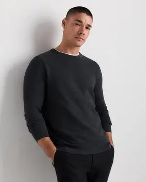 Quince Organic Cotton Piqué Crewneck Sweater - Heather Charcoal