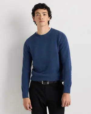 Quince Organic Cotton Piqué Crewneck Sweater - Heather Navy