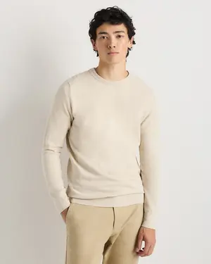 Quince Organic Cotton Piqué Crewneck Sweater - Speckled Beige