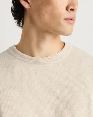 Quince Organic Cotton Piqué Crewneck Sweater - Speckled Beige