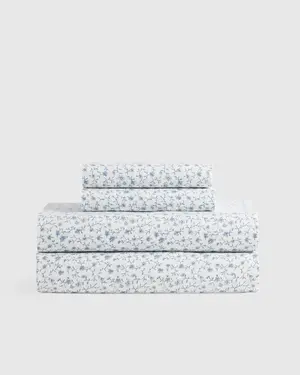 Quince Organic Crisp Percale Sheet Set Blue Florette
