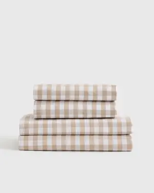 Quince Organic Crisp Percale Sheet Set Cafe Gingham