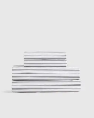 Quince Organic Crisp Percale Sheet Set Double Stripe Pine