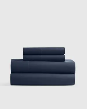 Quince Organic Crisp Percale Sheet Set Navy