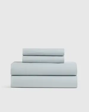 Quince Organic Crisp Percale Sheet Set Sky Blue