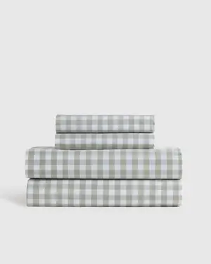 Quince Organic Crisp Percale Sheet Set Willowleaf Gingham