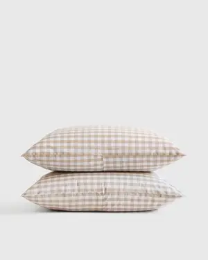 Quince Organic Crisp Percale Sham Set Cafe Gingham