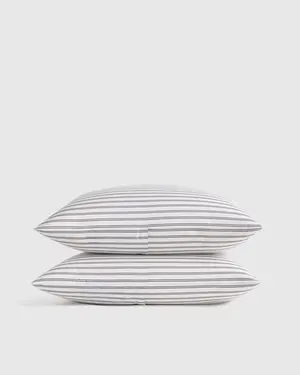 Quince Organic Crisp Percale Sham Set Double Stripe Pine