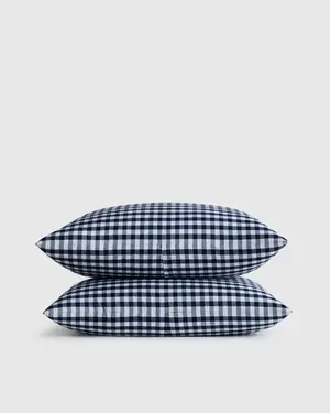 Quince Organic Crisp Percale Sham Set - Navy Gingham