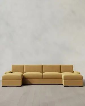 Quince Stillman U Sectional In Performance Velvet - Caramel