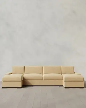 Quince Stillman U Sectional In Performance Velvet - Linen