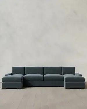 Quince Stillman U Sectional In Performance Velvet - Pine
