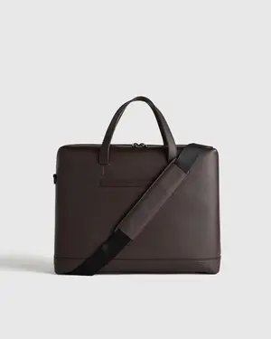 Quince Italian Leather Slim Laptop Bag - Hickory