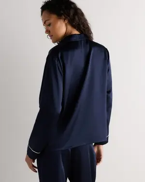 Quince Satin Pajama Long Sleeve Top - Deep Navy