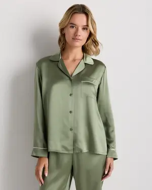Quince Women's Satin Pajama Long Sleeve Top Moss Green