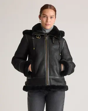 Quince Shearling Cold Weather Bomber Jacket - Black