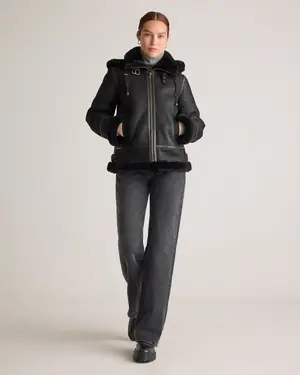 Quince Shearling Cold Weather Bomber Jacket - Black