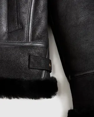 Quince Shearling Cold Weather Bomber Jacket - Black