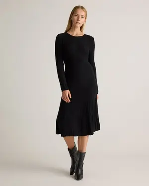 Quince Mongolian Cashmere Wide-rib Midi Dress - Black